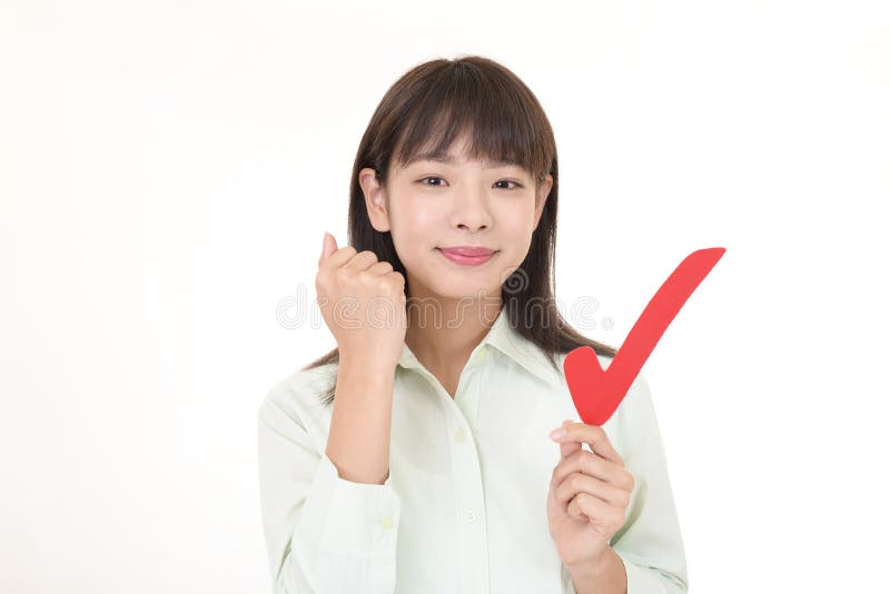 Woman with a check mark stock image. Image of laugh - 139223473