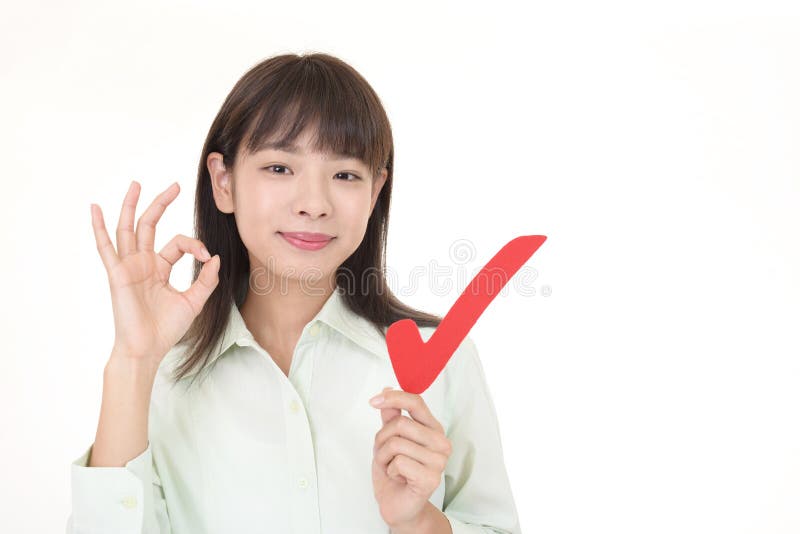 Woman with a check mark stock image. Image of comfortable - 139223483