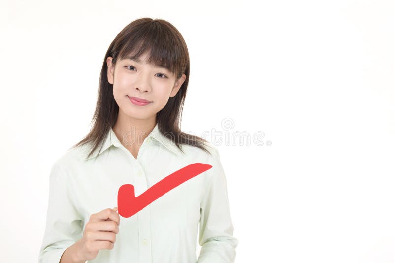Woman with a check mark stock photo. Image of japan - 139223522