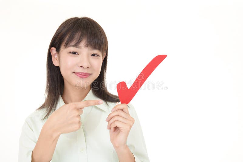 Woman with a check mark stock photo. Image of assistance - 139223526