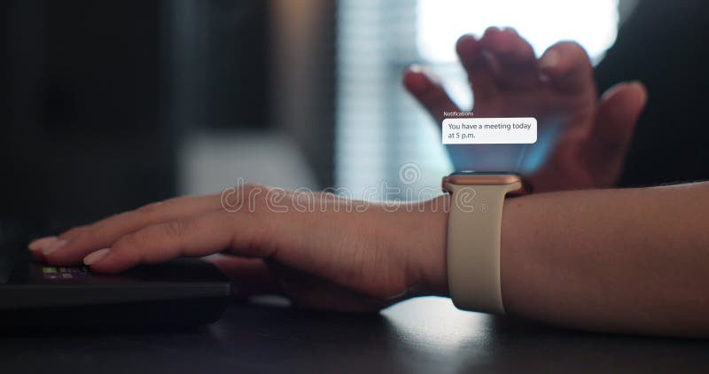 Woman Checking 3d Rendering Incoming Notification on Smart Watch ...