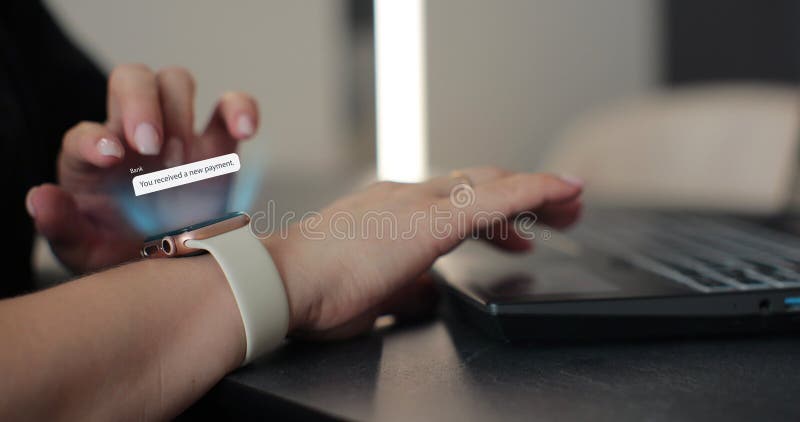 Woman Checking 3d Rendering Incoming Notification on Smart Watch ...