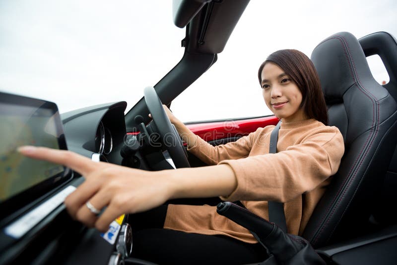 Woman Checking Direction on Car GPS System Stock Image - Image of ...
