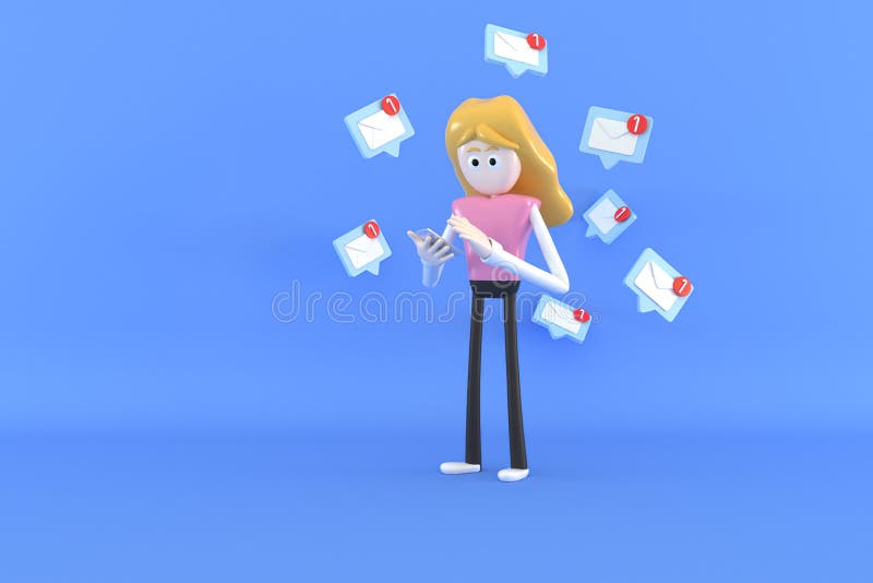 A Woman is Checking Email Via Mobile Phone. 3d Illustrator Stock ...