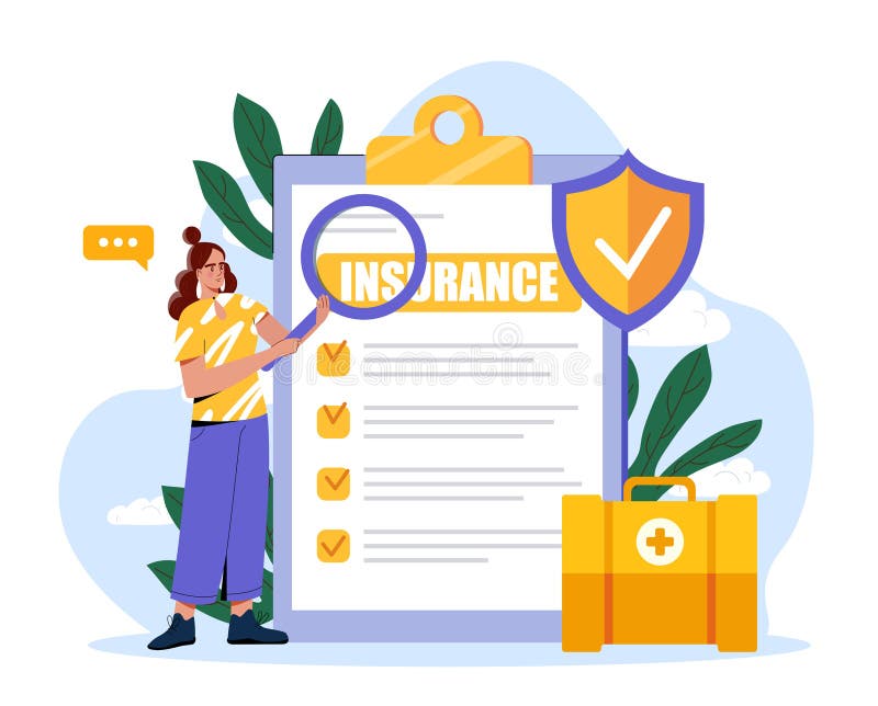 Woman Checking Insurance Document Sheet. Vector Illustration Stock ...