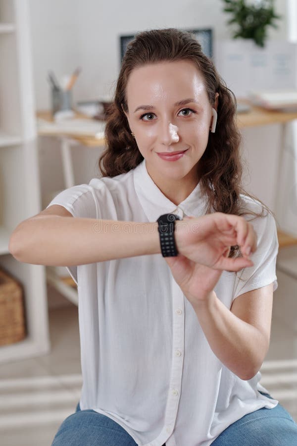Woman Checking Notification on Smartwatch Stock Image - Image of ...