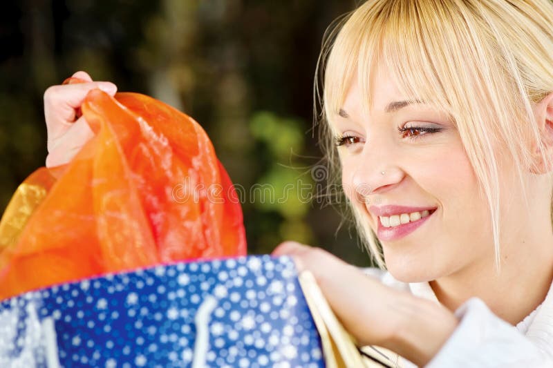 Woman Checking Out Bag Content Stock Photo - Image of caucasian ...