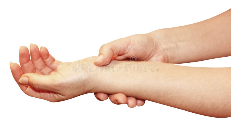Woman Checking Pulse, Isolated On White Background . Ways To Measure ...