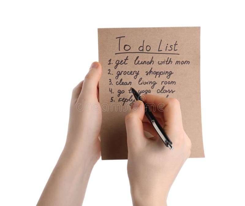 Woman Checking To Do List on White Background, Closeup Stock Image ...