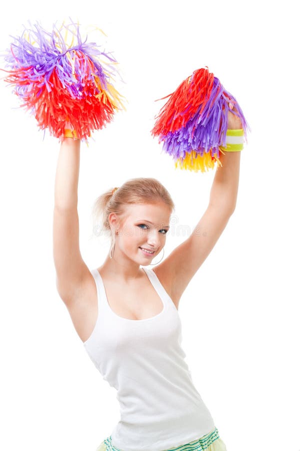 Woman cheer leader dancing stock image. Image of front - 12486951