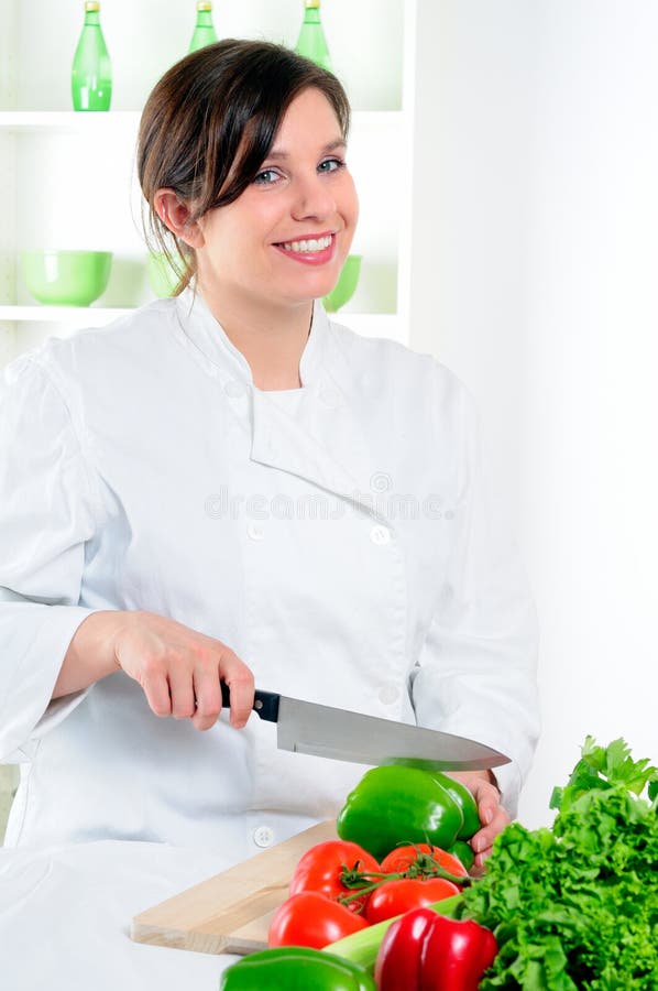Woman Chef stock photo. Image of happy, knife, prepare - 9625814