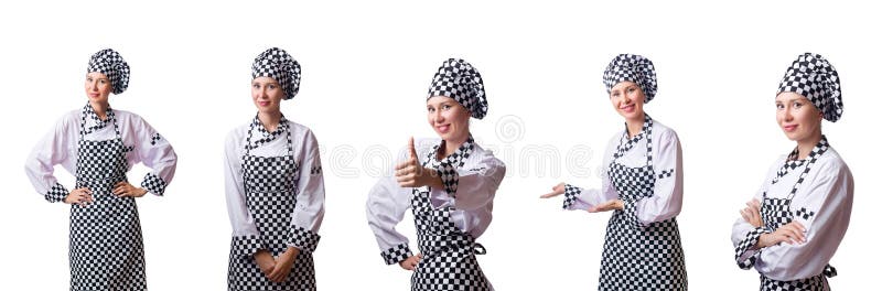 The Woman Chef in Collages on White Stock Image - Image of cooking ...