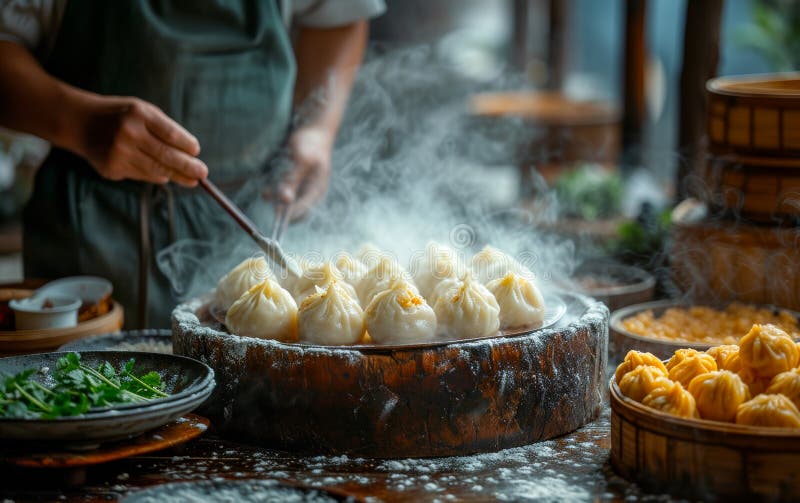 Woman Chef Cooking Chinese Dumplings in the Restaurant Stock Photo ...