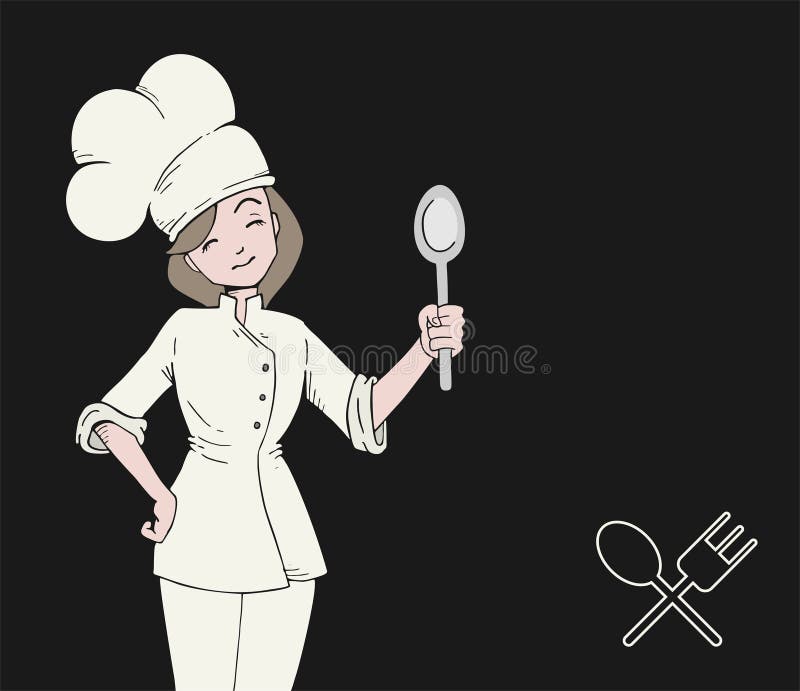 Woman Chef and Menu List Draw Stock Vector - Illustration of clerk ...