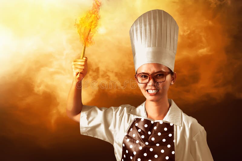 Woman Chef on Fire stock image. Image of challenge, flame - 69325761