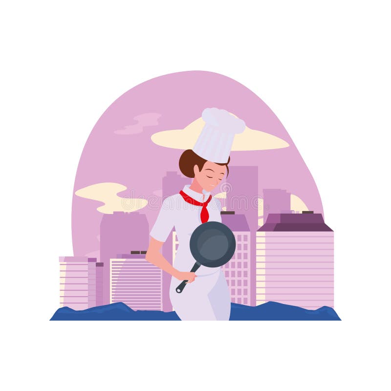 Woman Chef With Frying Pan Stock Illustration Illustration Of Meal