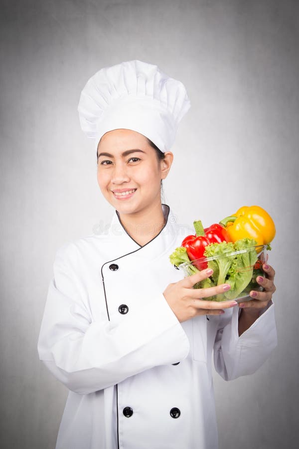 Woman Chef Holding Bowl of Fresh Vegetables Stock Photo - Image of ...