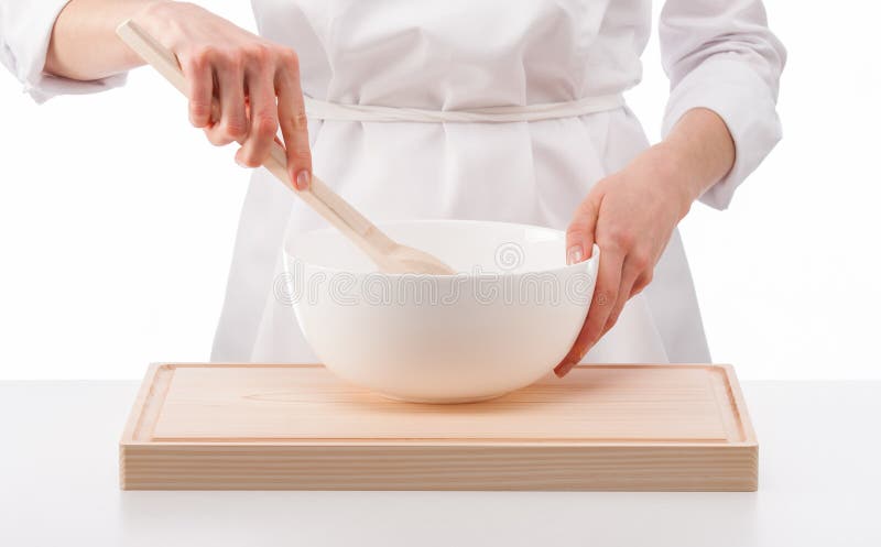 Woman Chef Mixing Something in a White Bowl Stock Photo - Image of ...