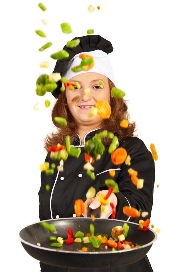 Woman Chef Tossing Vegetables Stock Photo - Image of lifestyle ...