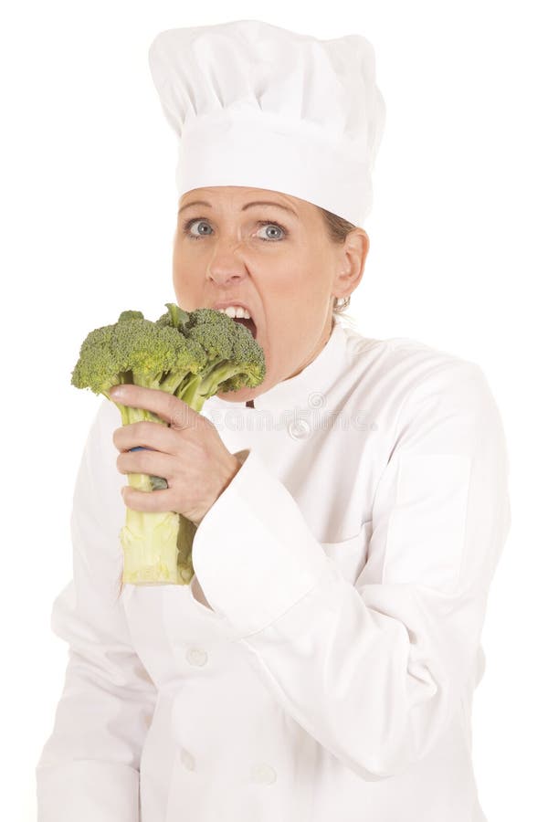 Woman chef vegetables bite stock photo. Image of arms - 35386780