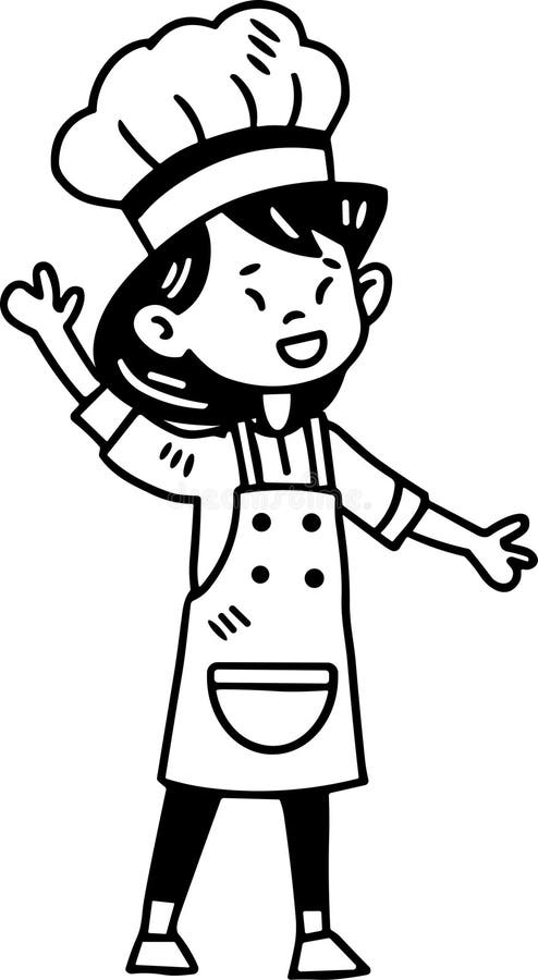 A Woman Chef is Wearing a White Apron and a Chef Hat Stock Vector ...