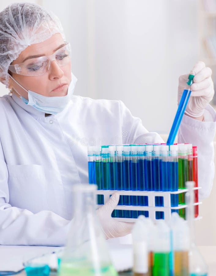 Woman Chemist Working in Hospital Clinic Lab Stock Photo - Image of ...