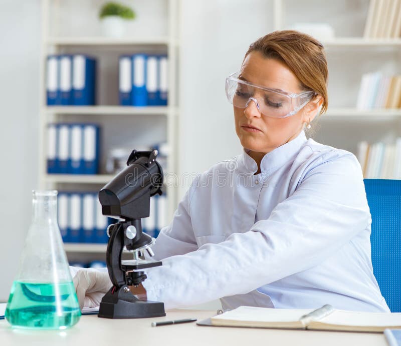 Woman Chemist Working in Hospital Clinic Lab Stock Photo - Image of ...