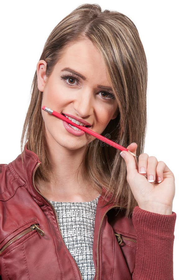 Nervous Woman Chewing Pencil Stock Photos - Free & Royalty-Free Stock ...