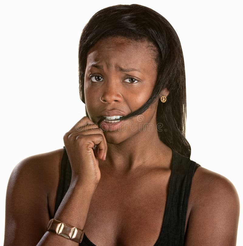 Woman Chews Her Hair stock image. Image of breakdown - 25932761