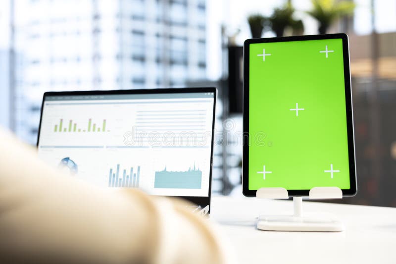 Woman Chief Executive Officer Working with Mockup Copy Space Screen on ...