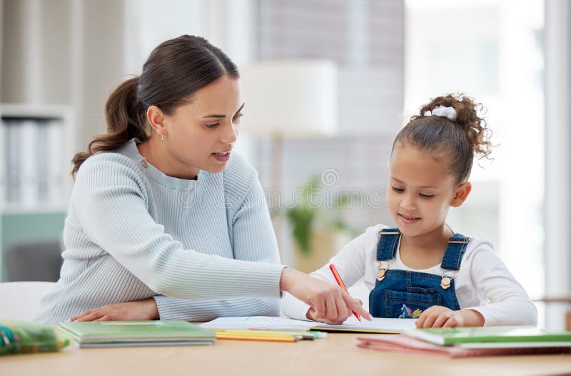 Woman, Child and Explain in Home for Education, Support or Helping with ... Woman, Child and Explain in Home for Education, Support or Helping with ...