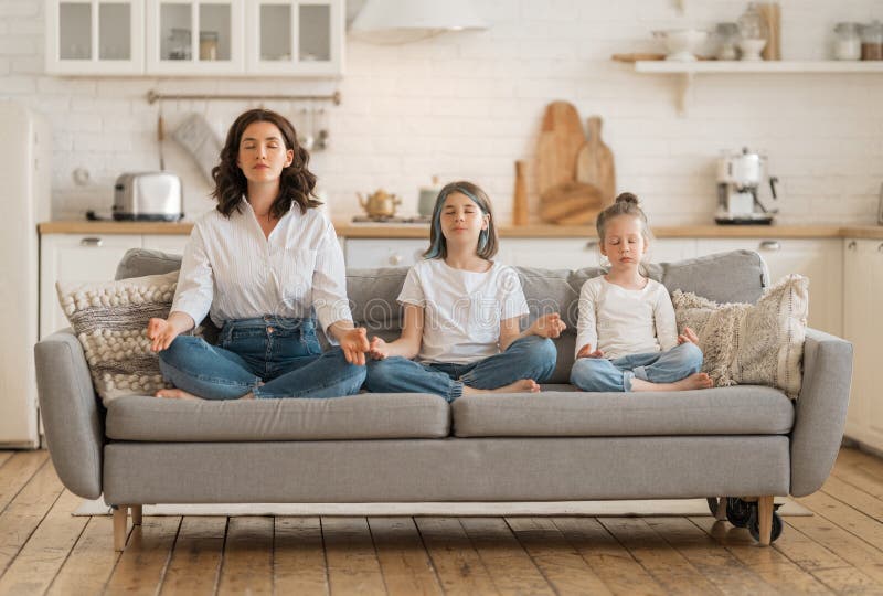 Woman and Children are Meditating Stock Image - Image of emotion ...