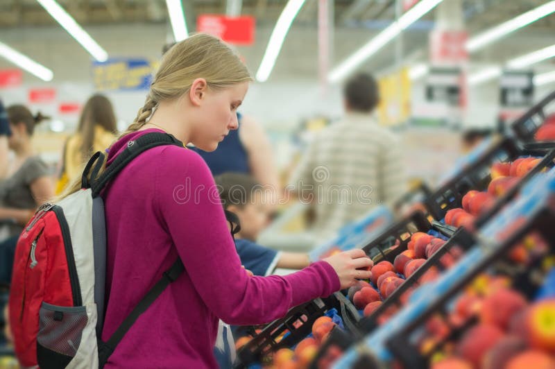 Woman Choose Red Apples in Supermarket Stock Photo - Image of lifestyle ...