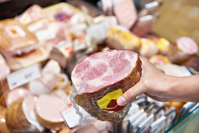 Woman Chooses Pork Ham at Store Stock Image - Image of slice, fresh ...