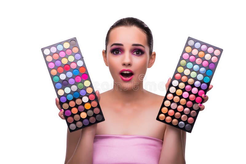 The Woman Choosing Colours for Her Make-up Stock Image - Image of girl ...