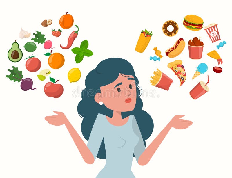 Healthy Vs Junk Food Isolated Unhealthy Lifestyle Stock Illustration