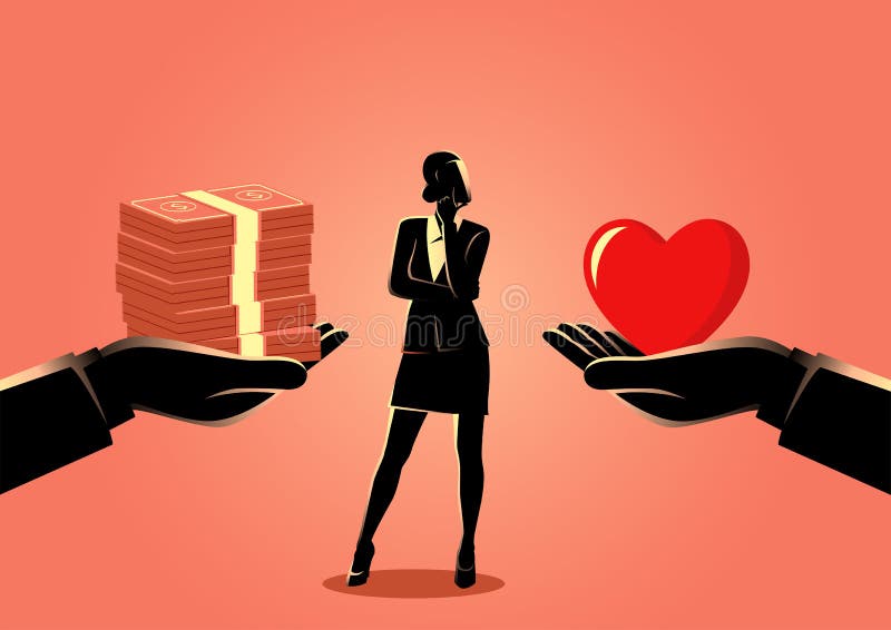 Woman Choosing between Love or Money Stock Vector - Illustration of ...