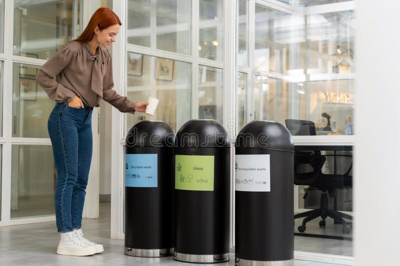 Woman Choosing Proper Container Throwing Paper Cup Stock Photos - Free ...