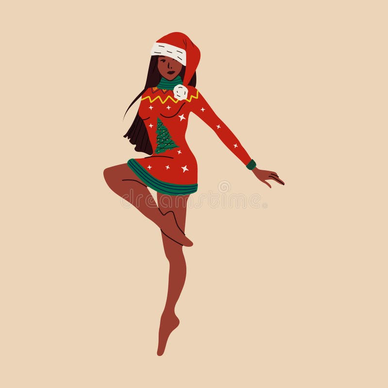 A Woman in a Christmas Outfit is Dancing Stock Vector - Illustration of ...