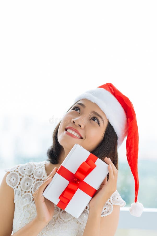 Woman with Christmas Present Stock Image - Image of costume, attractive ...