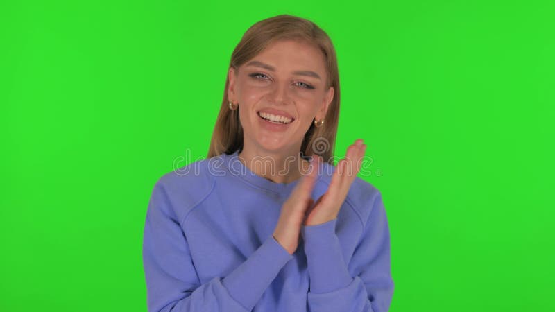 Woman Clapping for Team on Green Background Stock Video - Video of ...