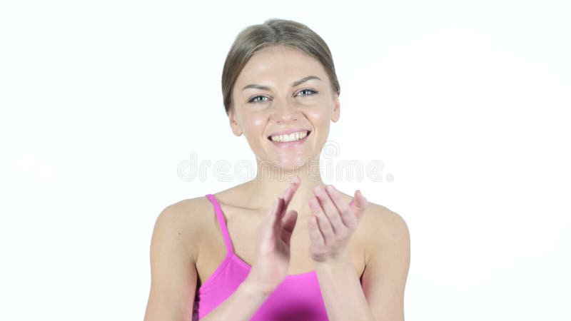 Woman Clapping , White Background Stock Footage - Video of enthusiastic ...