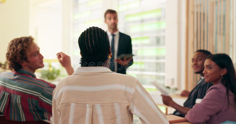 Woman, Class and Student with Question at University, Back and Group ...