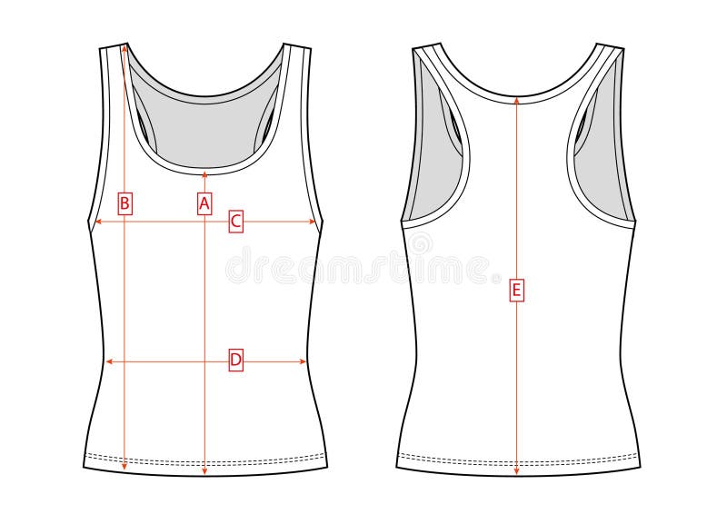 Woman Classic Top Size Chart. Shirt Front and Back Sketch Stock Vector ...