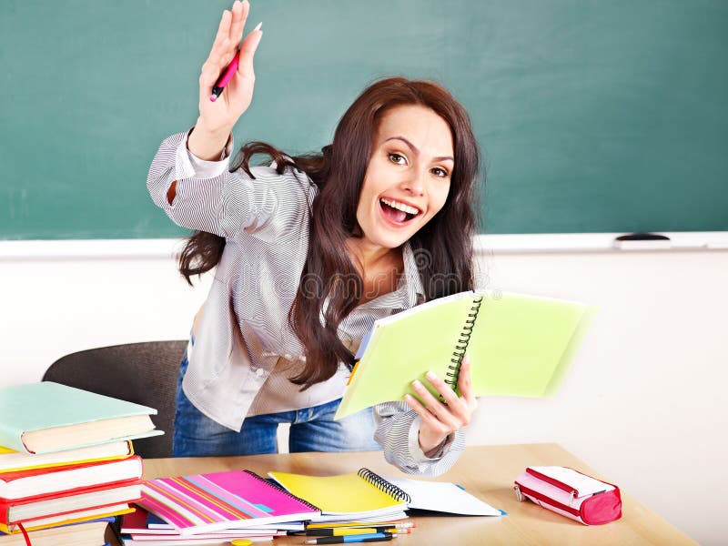 Woman in classroom. stock image. Image of female, exercise - 24154237