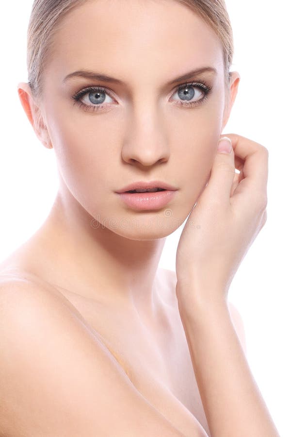 Woman with Clean Face Over White Background Stock Photo - Image of face ...