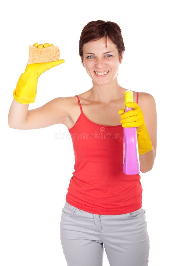 Happy Strong Cleaning Woman Stock Image - Image of cleaner, showing ...