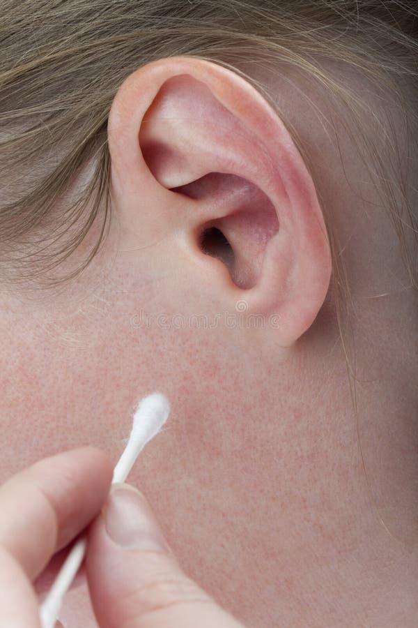 Woman Cleaning Ear with Cotton Swab Stock Photo - Image of woman, wash ...