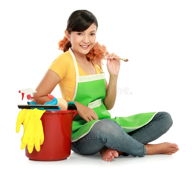 Woman with Cleaning Equipment Stock Image - Image of basket, girl: 23968273