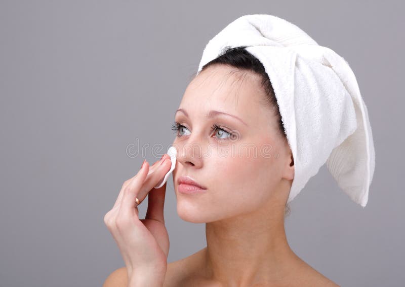 Beautiful Woman Cleaning Her Face with a Baby Wipe Stock Photo - Image ...